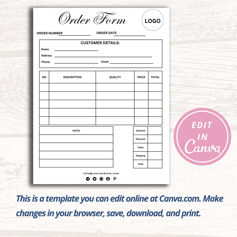 Order Form Template | Editable Canva Template, Custom Order Form ...