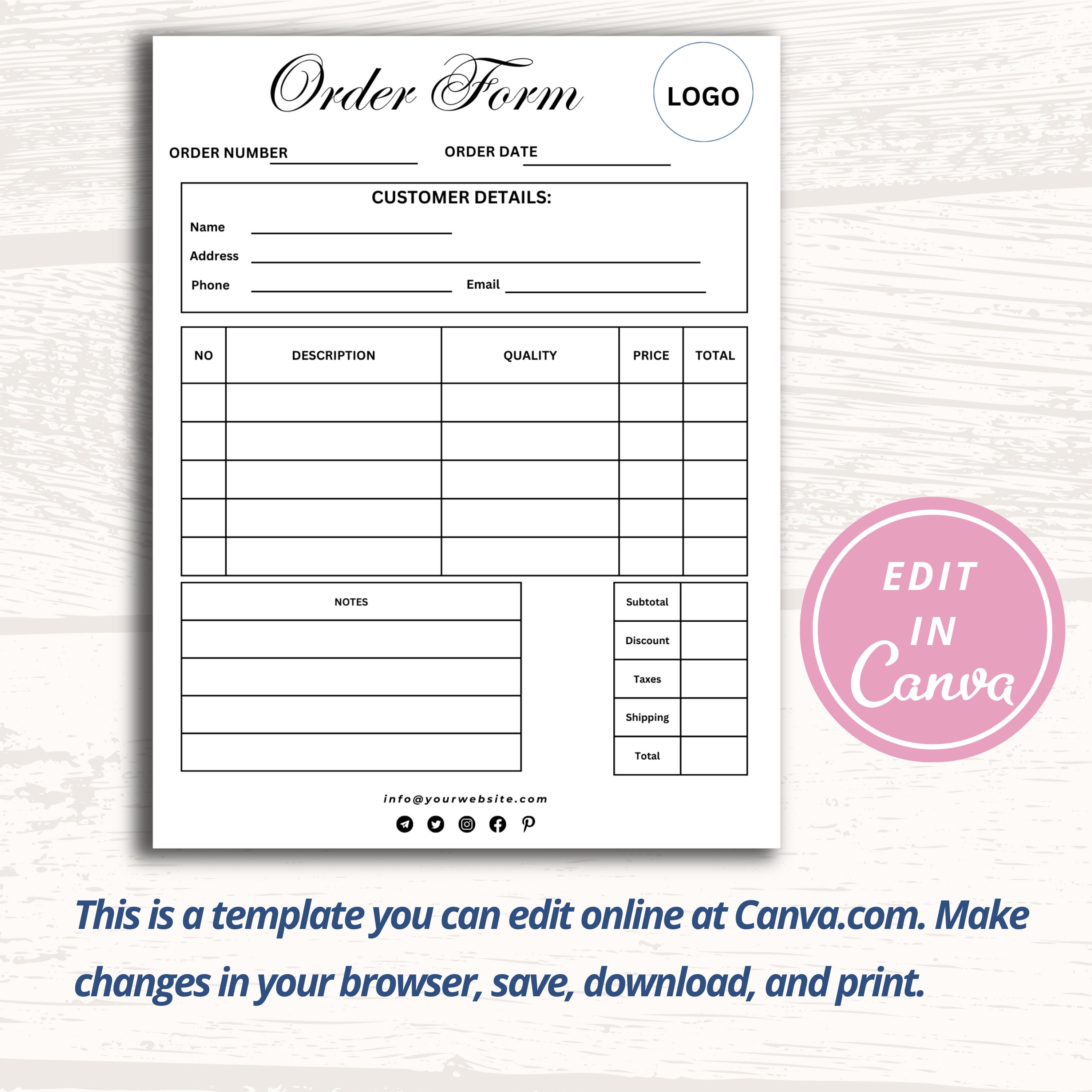 Order Form Template | Editable Canva Template, Custom Order Form ...