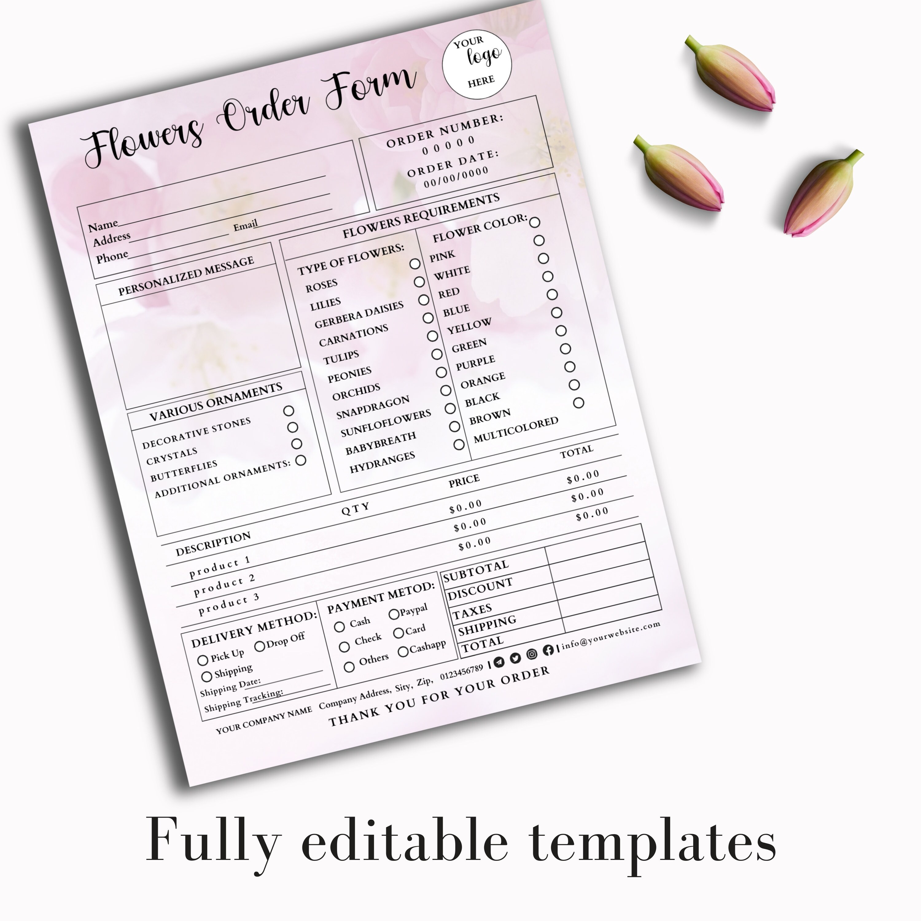 Florist Order Form Template: Editable Flower Business Invoice (canva ...