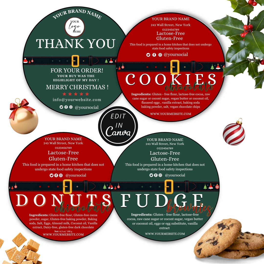 Christmas Templates I Bakery Stickers I Vegan Fudge I Canva Tempalates ...