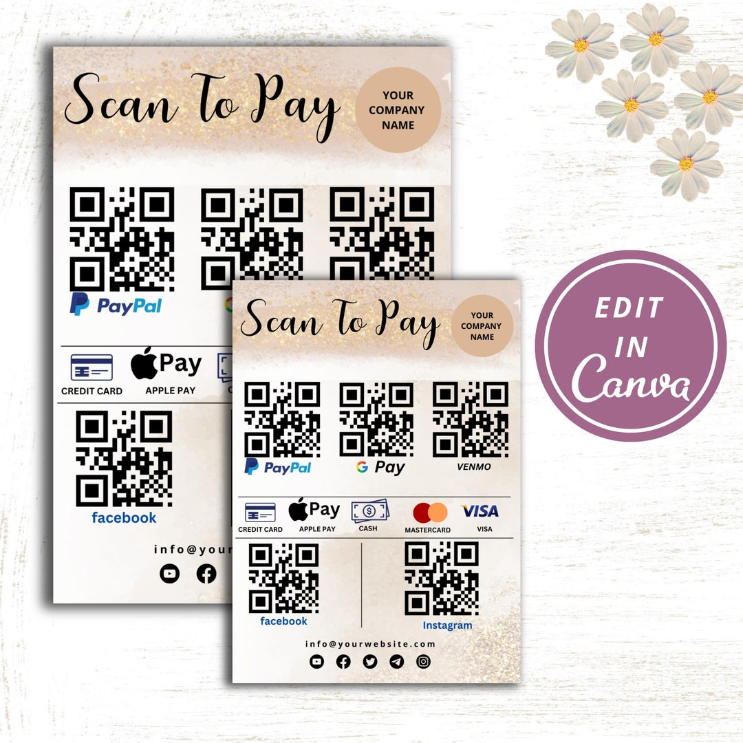 Scan to Pay Sign Template: Editable QR Code, Small Business (digital ...