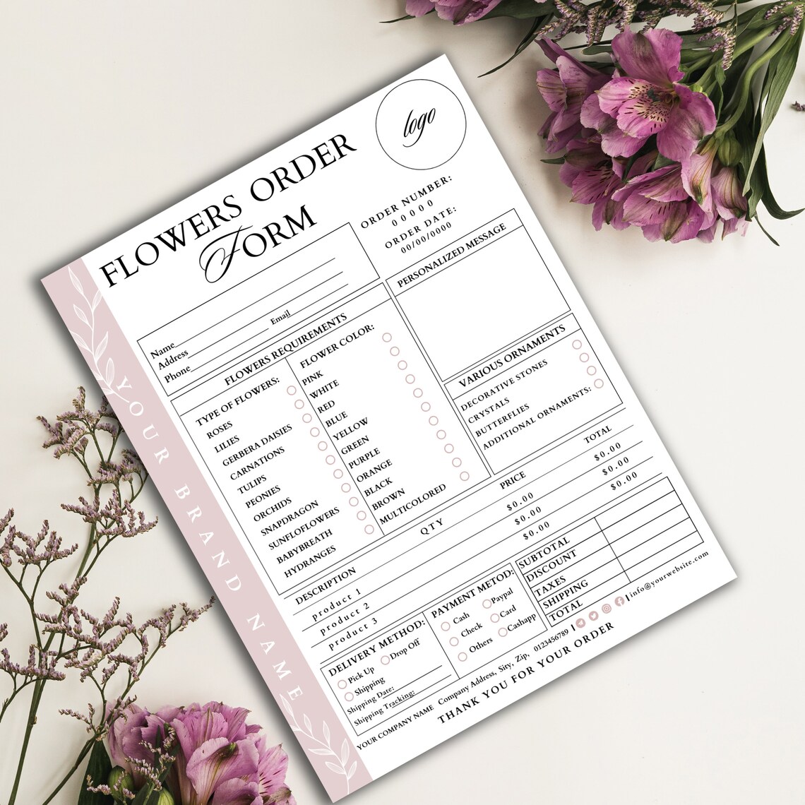 Florist Order Form Template: Editable Flower Invoice (canva) - Etsy