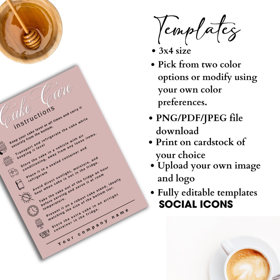 Cake Care Card I Canva Template I Care Card Instructions, Business ...