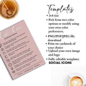 Cake Care Card I Canva Template I Care Card Instructions, Business ...