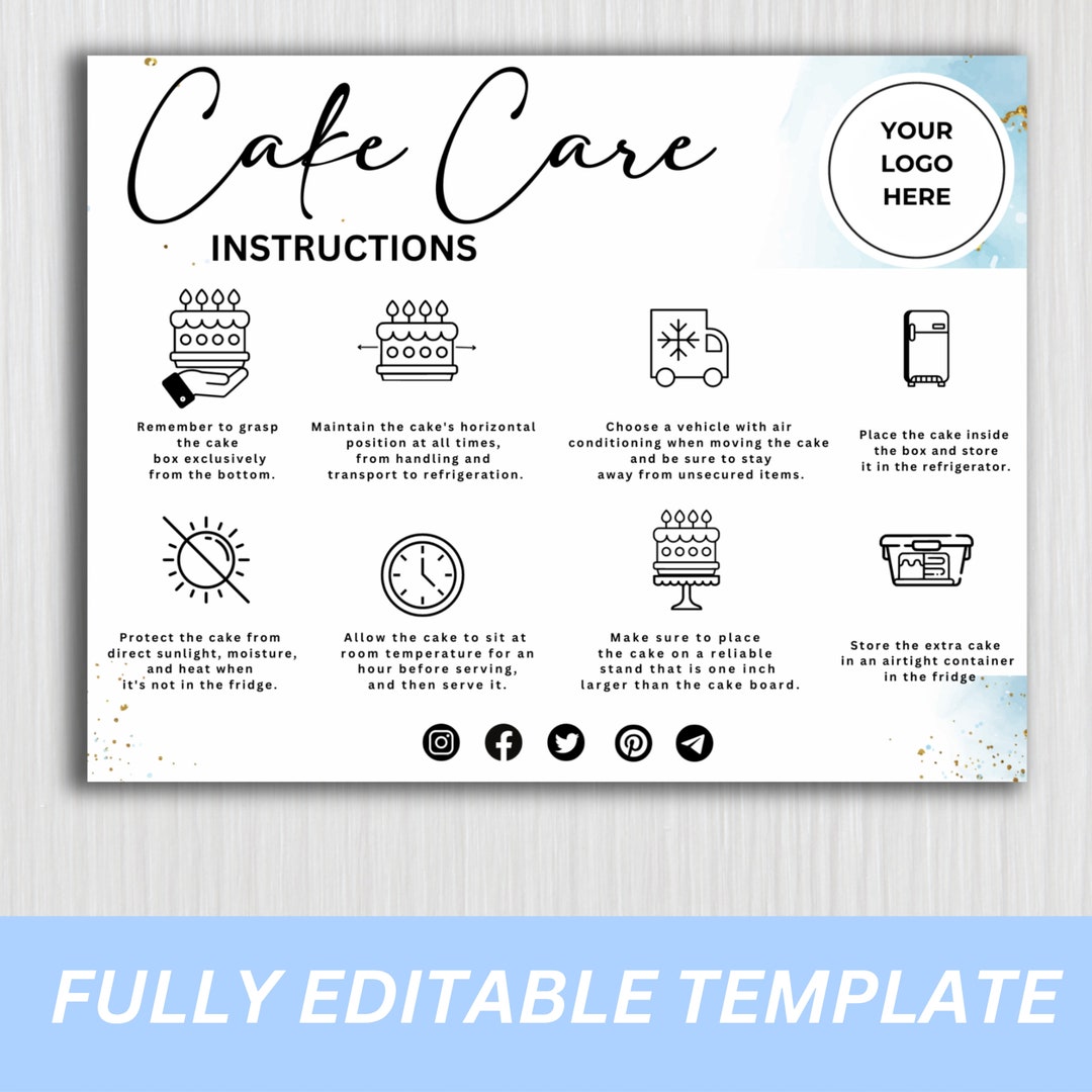 Cake Care Card I Canva Template I Care Card Instructions, Business ...