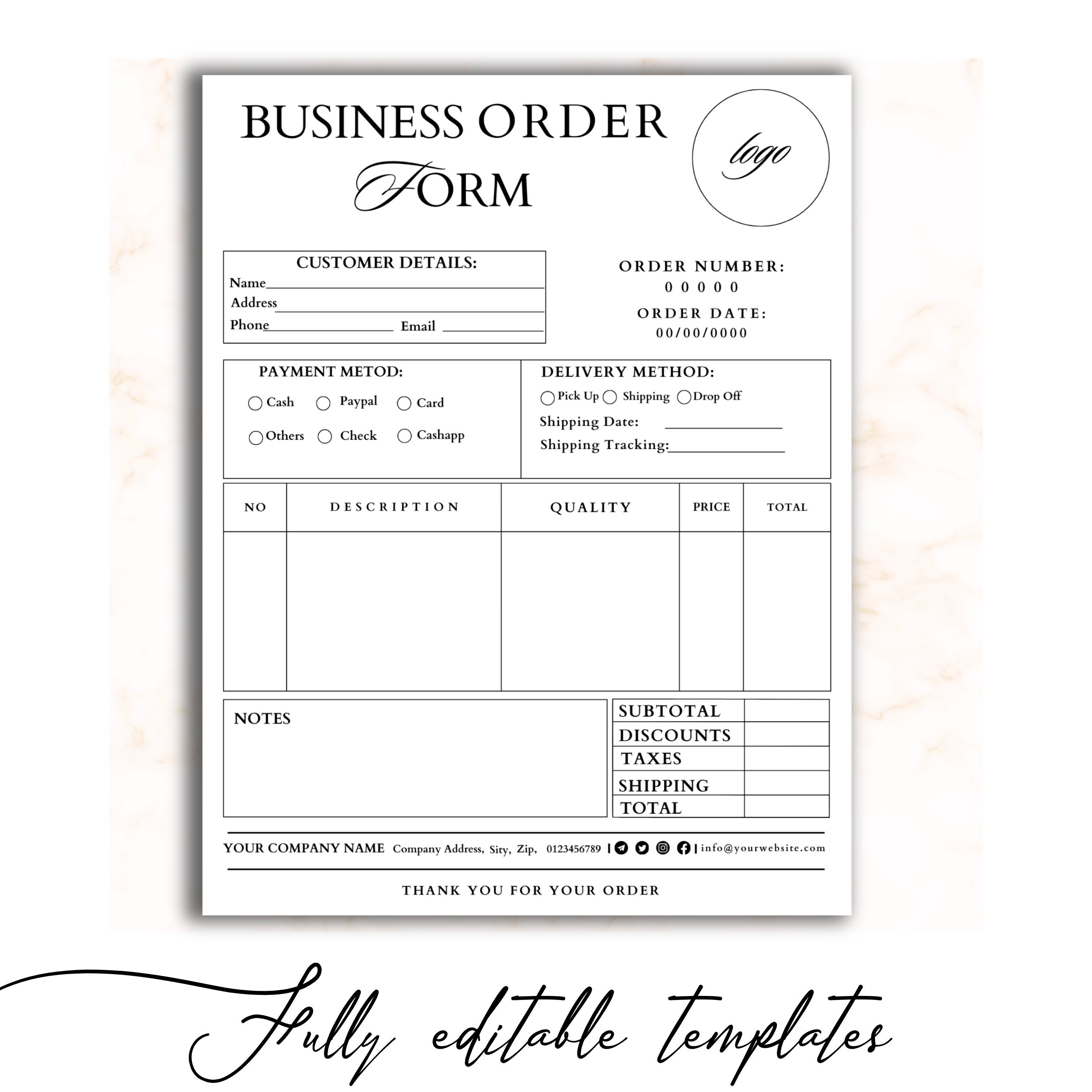 Order Form Template Editable Canva Template, Custom Order Form ...