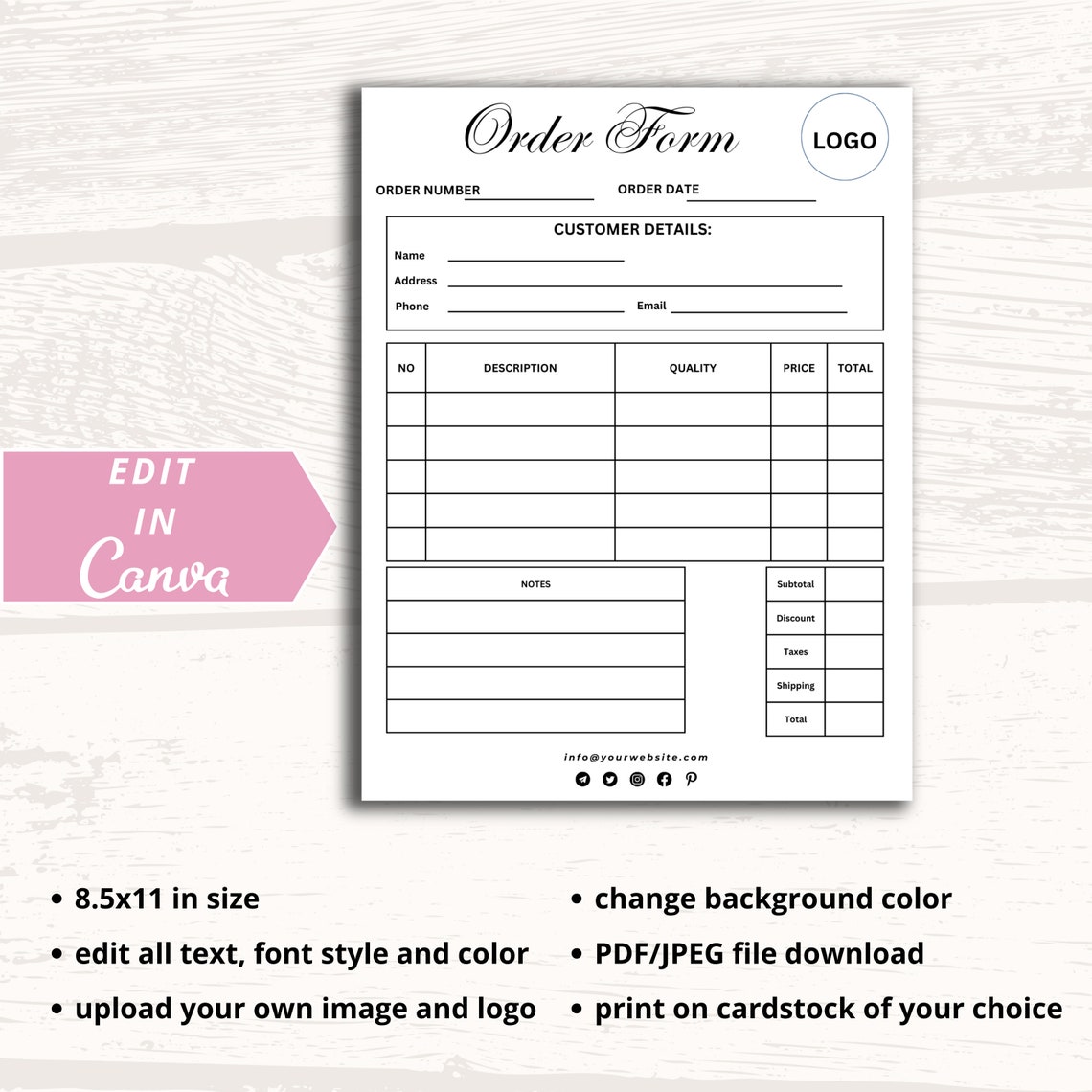 Order Form Template | Editable Canva Template, Custom Order Form ...