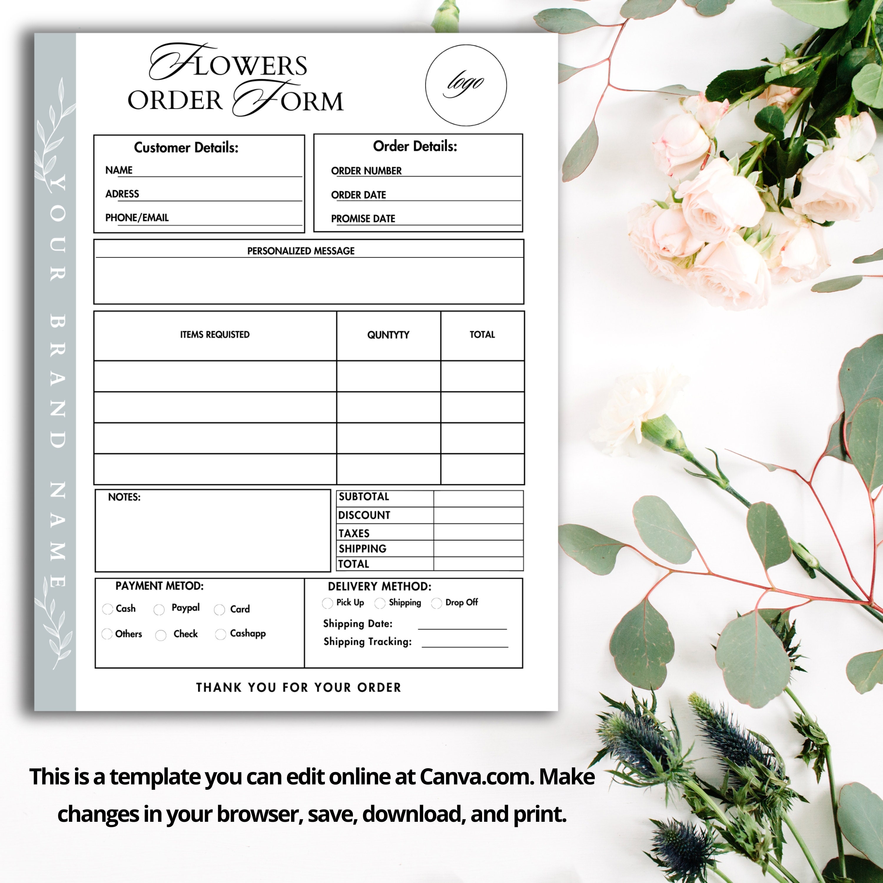 Florist I Order From I Wedding Flowers I Invoice Template, Order Form ...