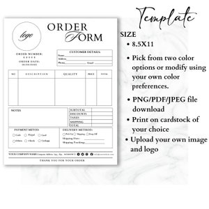 Order Form Template | Editable Canva Template, Custom Order Form Printable, Small Business Order ...