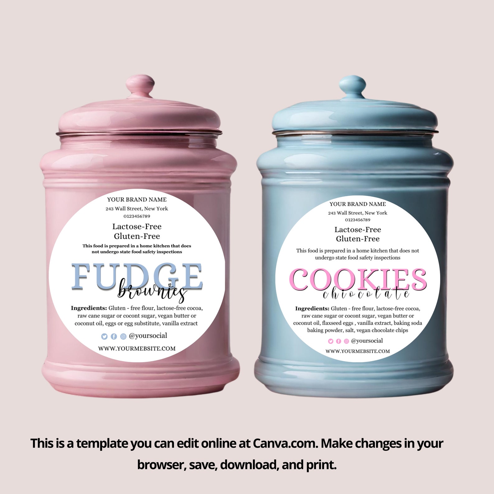 Bakery Stickers I Vegan Fudge I Canva Tempalates, Gluten Free, Simple ...