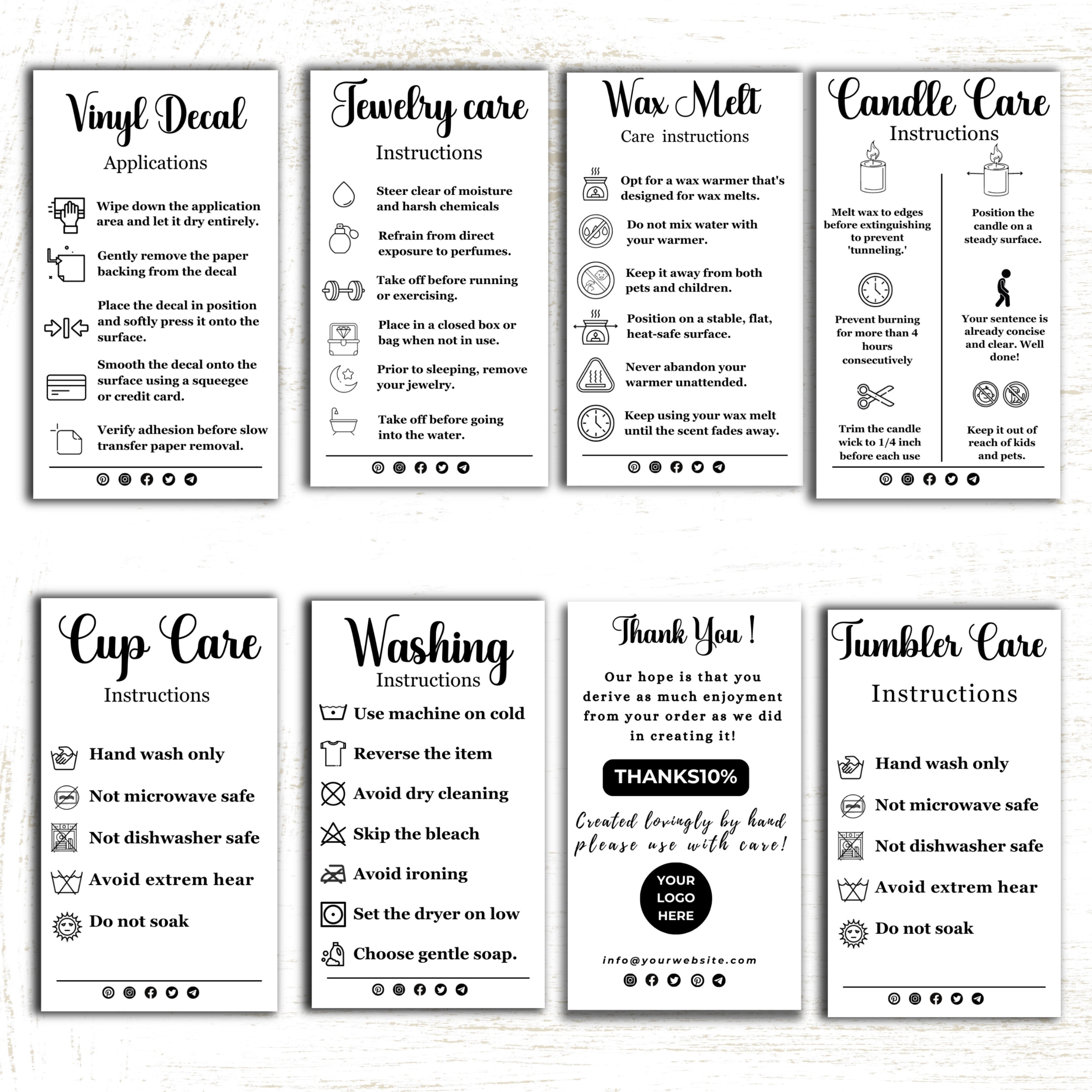 Care Card Bundle I Canva Template I Tumbler Care Card I Care ...