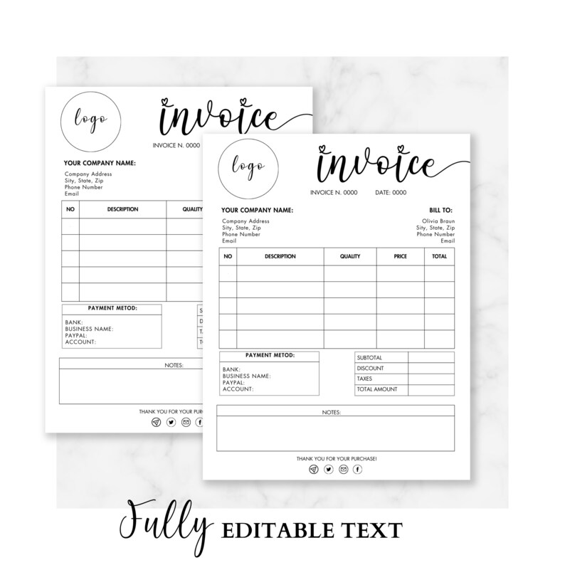 Invoice Template Editable Canva Template, Custom Order Form Printable ...