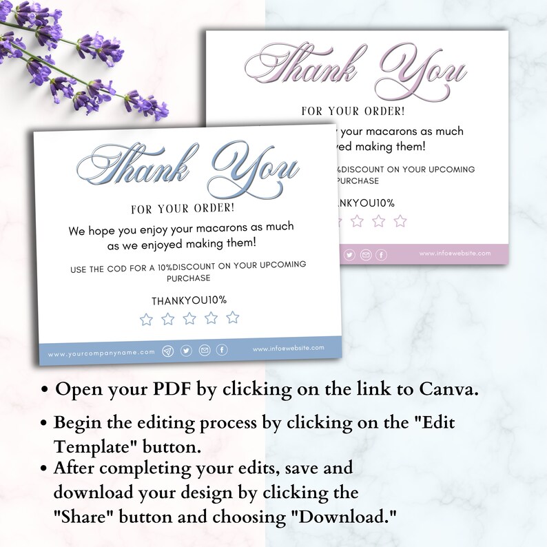 Macaron Care Card Icanva Template I Business Cards, Care Imstructions, Package Insert - Etsy