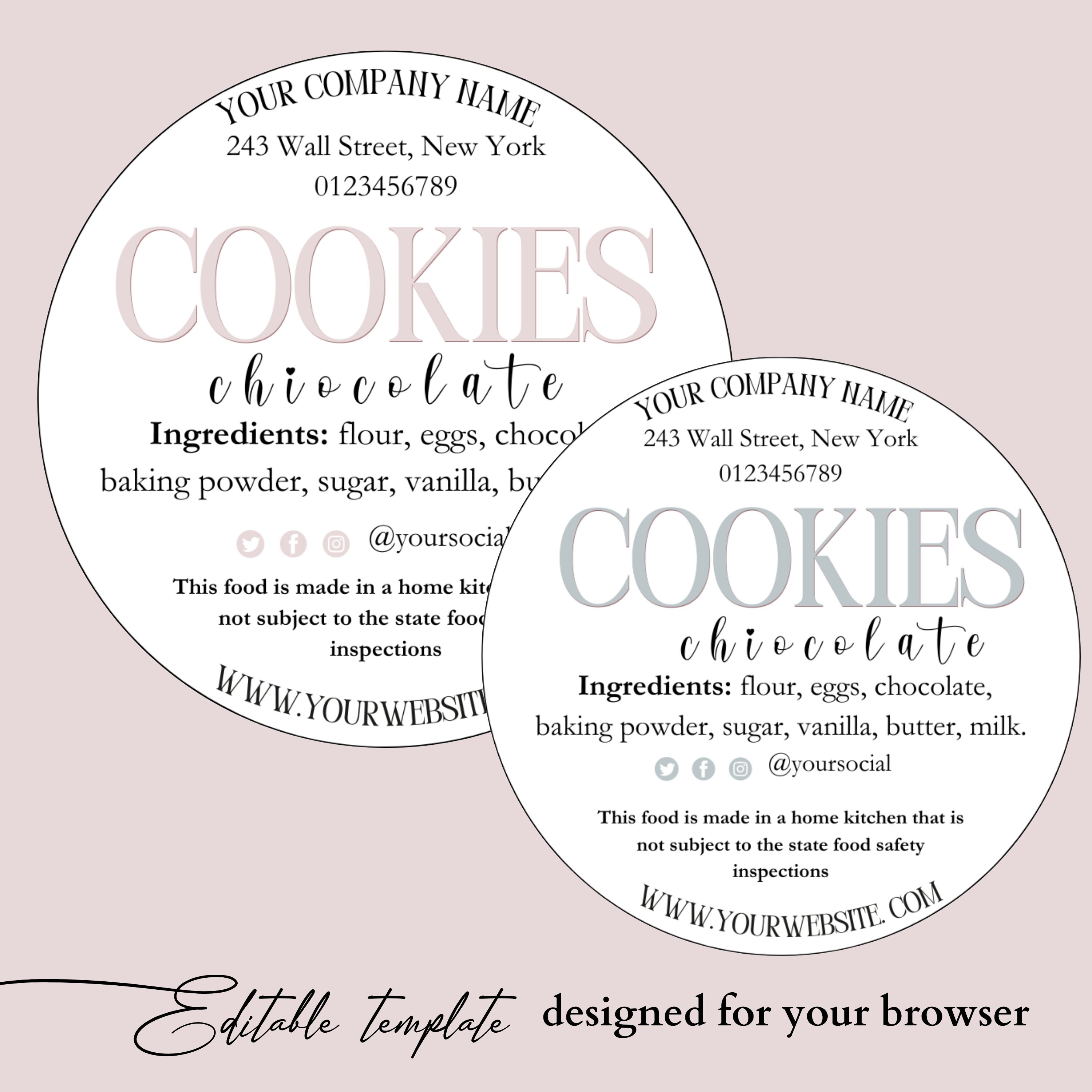 Cookie Labels I Canva Templates I Cottage Law Label I Bakery Food ...