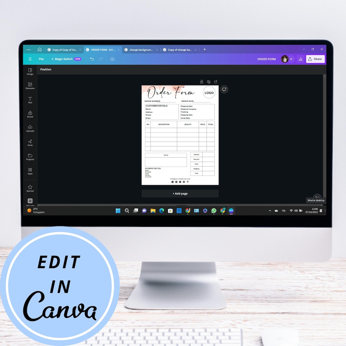 Editable Order Form Template: Custom Printable for Small Business ...