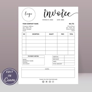 Invoice Template | Editable Canva Template, Custom Order Form Printable ...