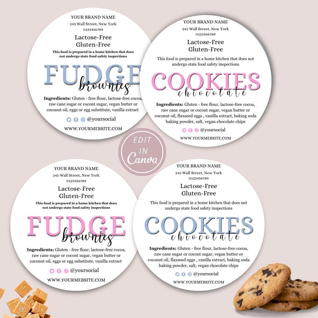 Bakery Stickers I Vegan Fudge I Canva Tempalates, Gluten Free, Simple ...