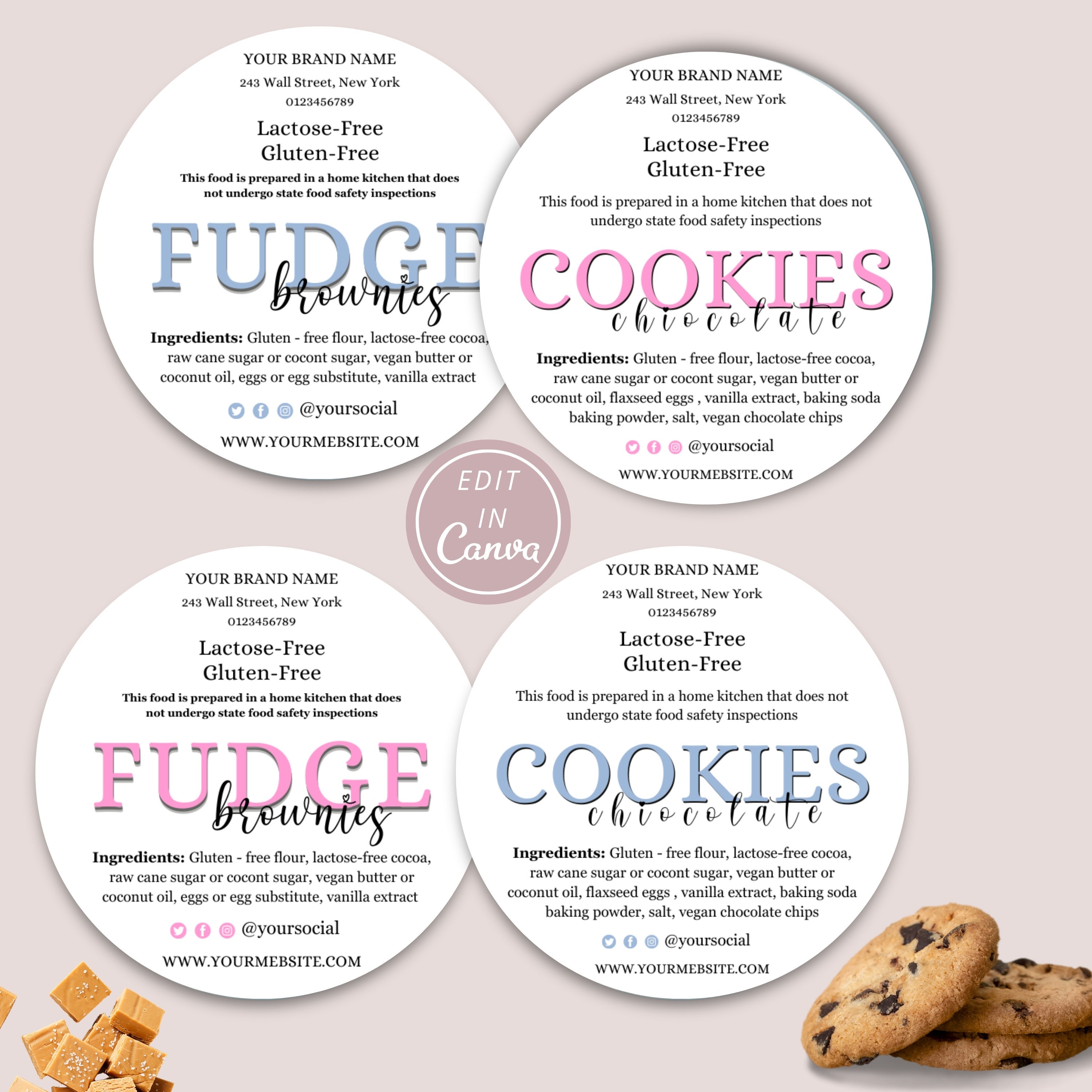 Bakery Stickers I Vegan Fudge I Canva Tempalates, Gluten Free, Simple ...