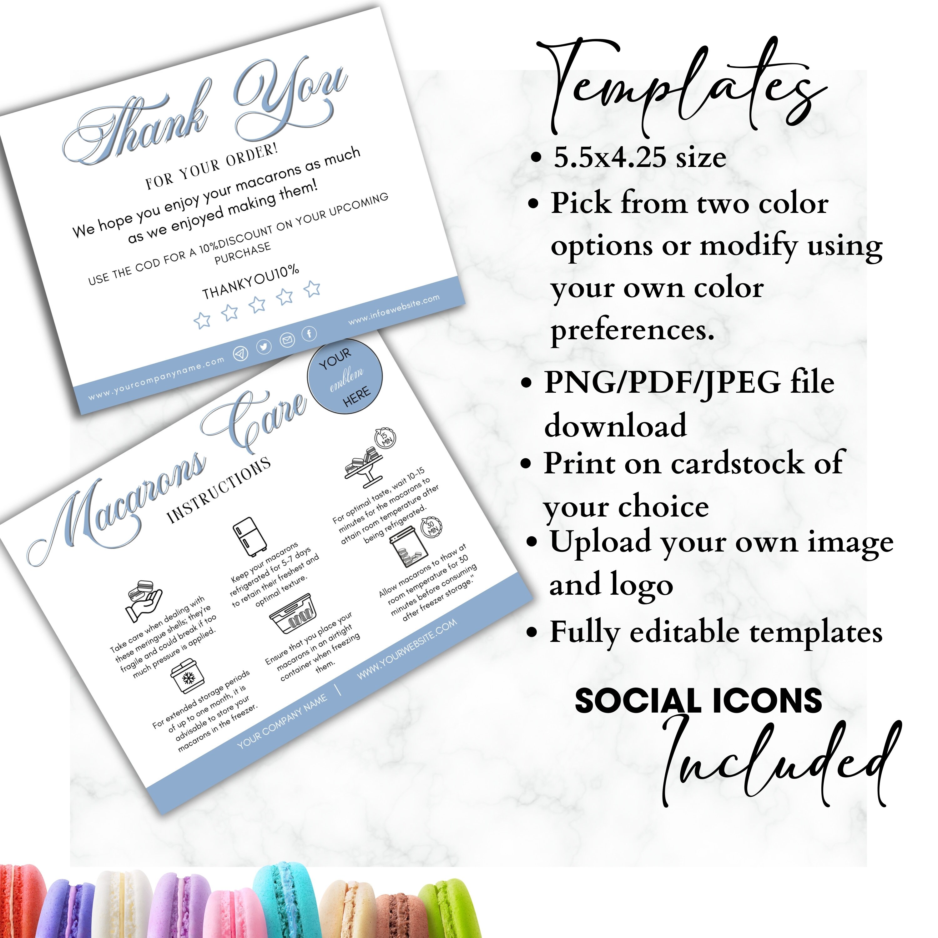 Macaron Care Card Icanva Template I Business Cards, Care Imstructions ...