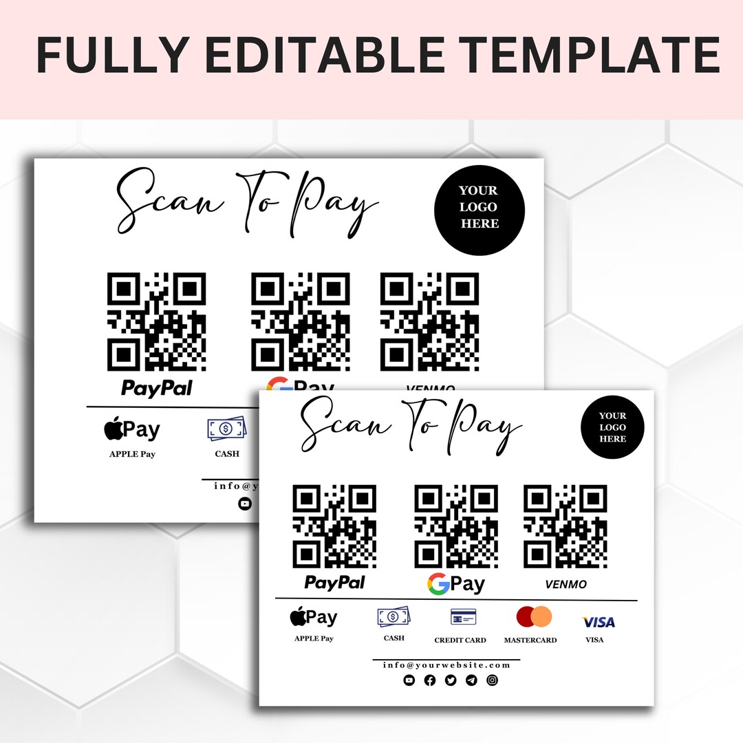 Scan to Pay Sign Template: Editable QR Code, Small Business (digital ...