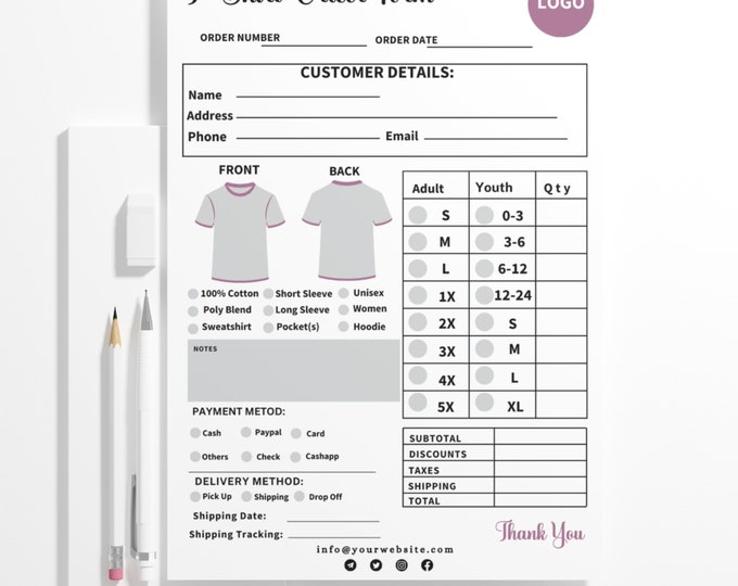 Hoodie Order Form Template Printable, Custom Hoodie Order Form, Order ...