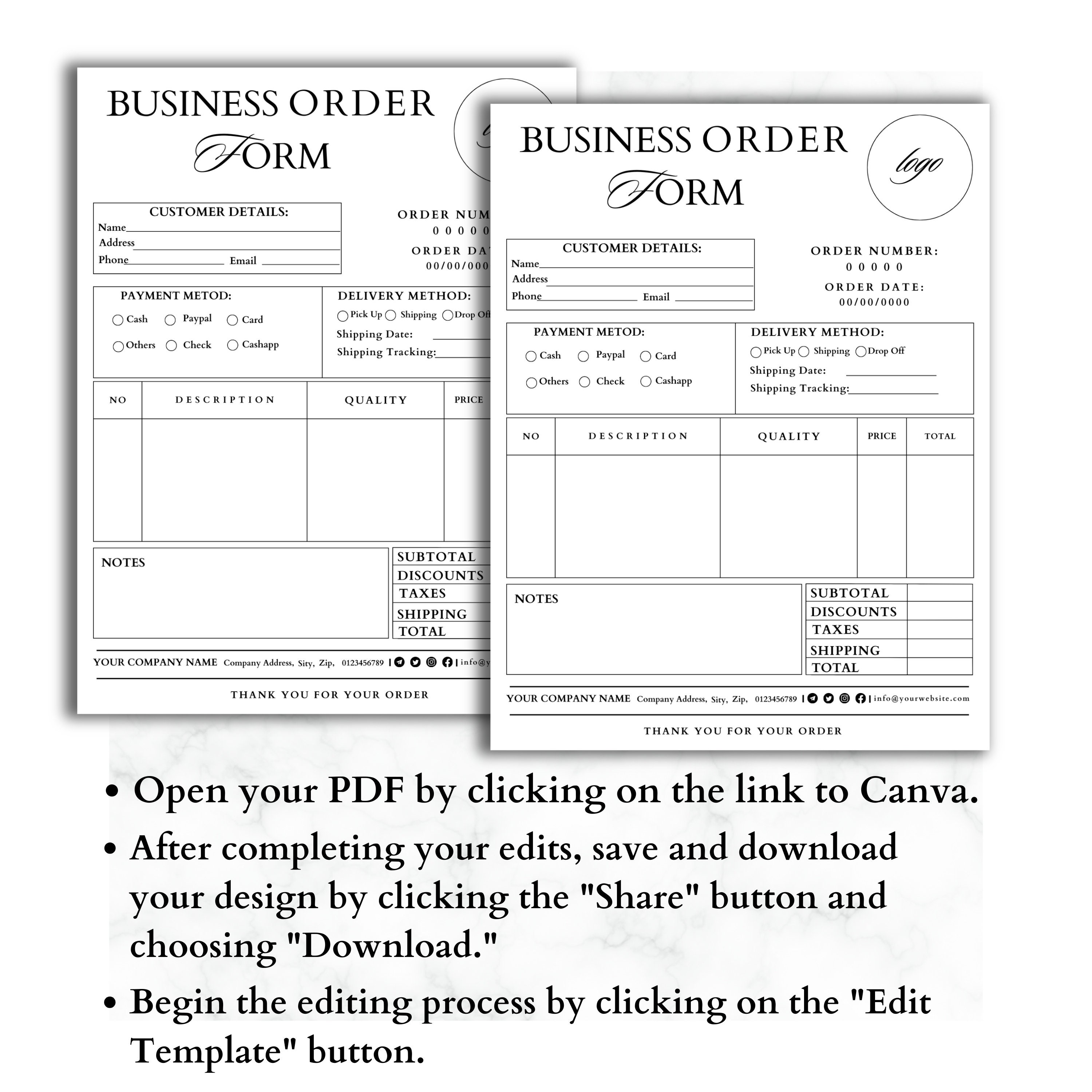Order Form Template Editable Canva Template, Custom Order Form ...