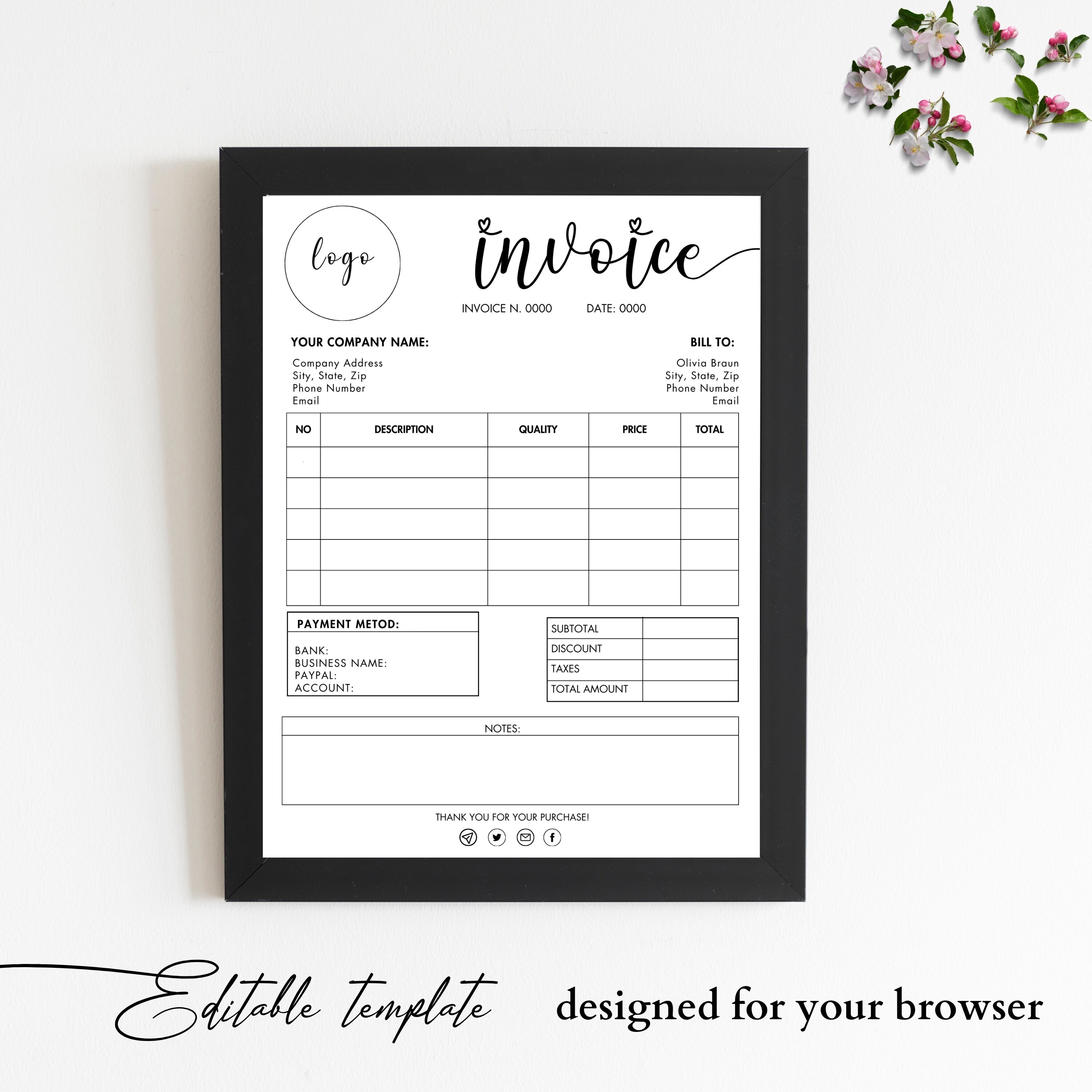 Invoice Template Editable Canva Template, Custom Order Form Printable ...
