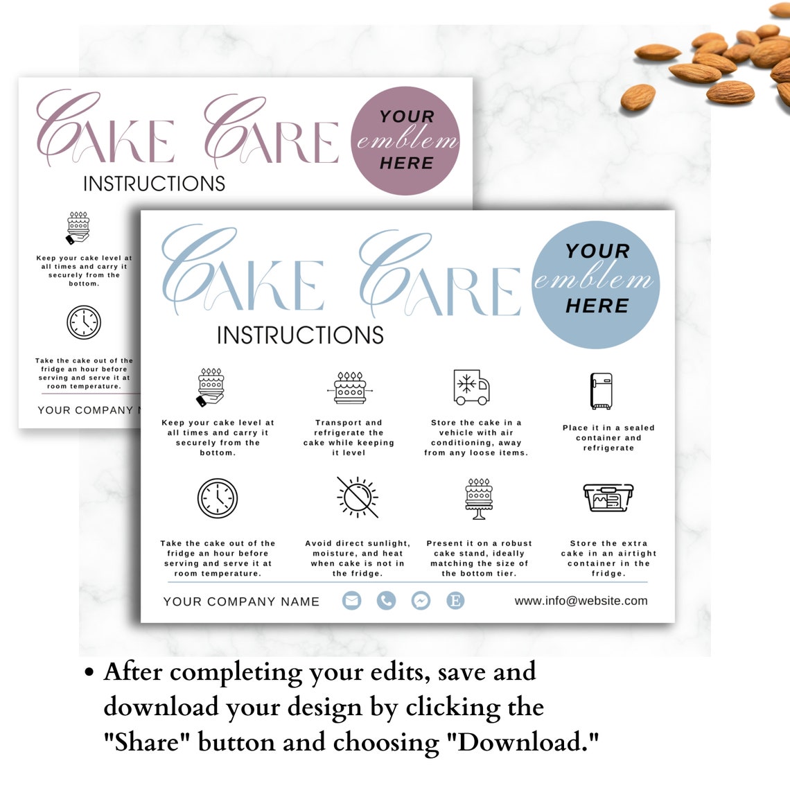 Cake Care Card I Canva Template I Care Card Instructions, Business ...