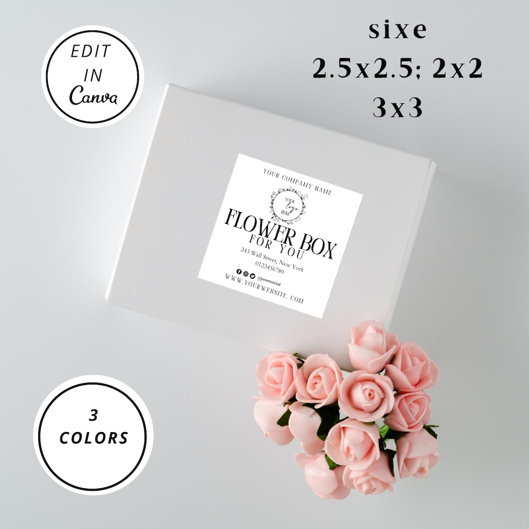 Floral Box Label Sticker: Canva Template for Florists (digital Download ...