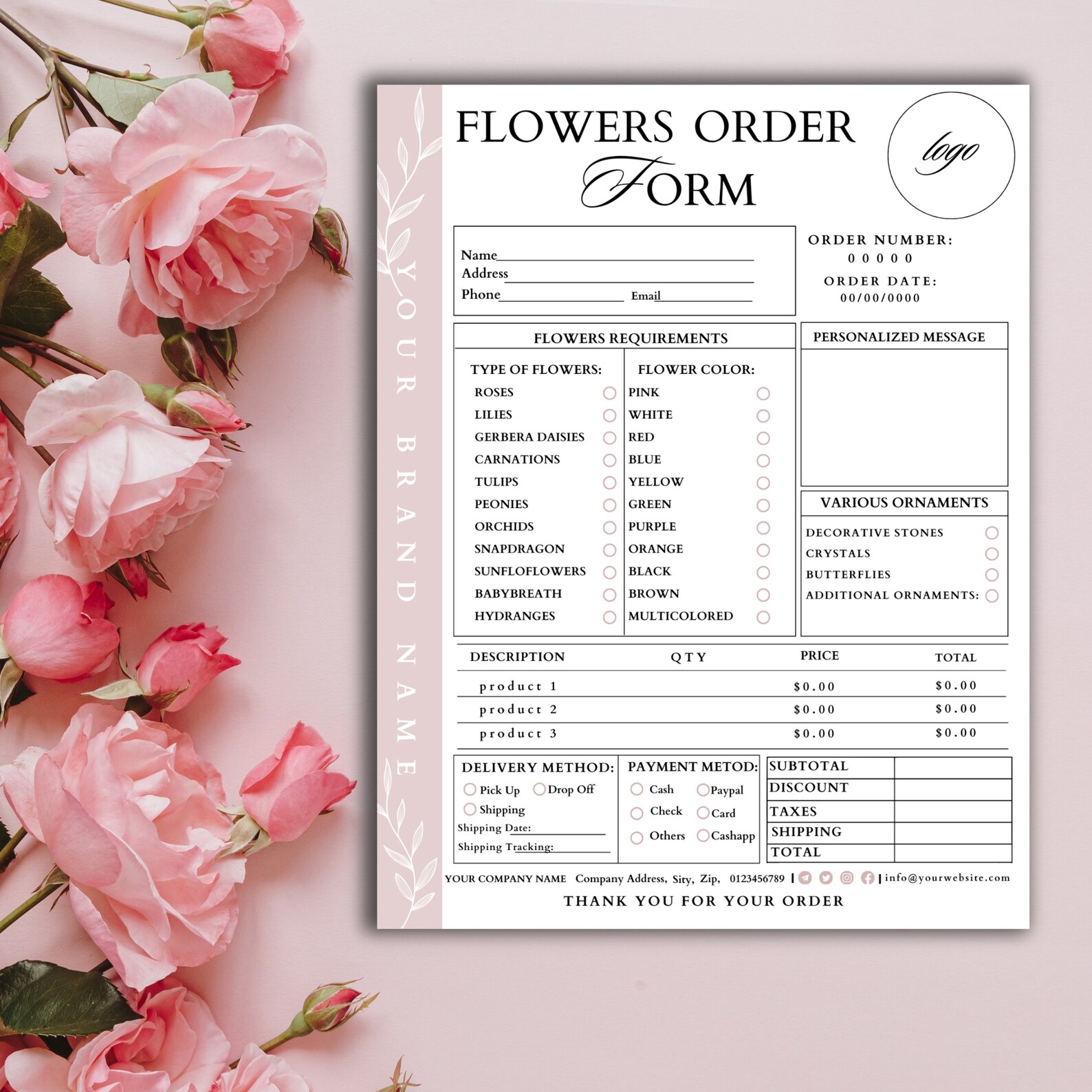 Florist Order Form Template: Editable Flower Invoice (canva) - Etsy