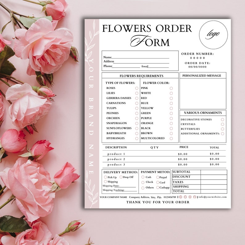 Florist I Order From I Wedding Flowers I Invoice Template, Order Form ...