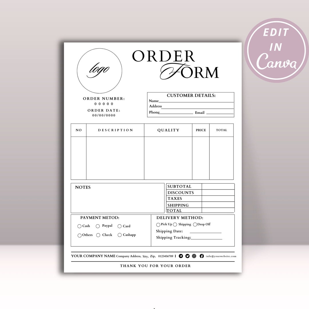 Order Form Template | Editable Canva Template, Custom Order Form ...