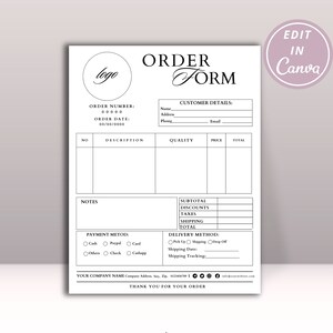 Order Form Template | Editable Canva Template, Custom Order Form ...