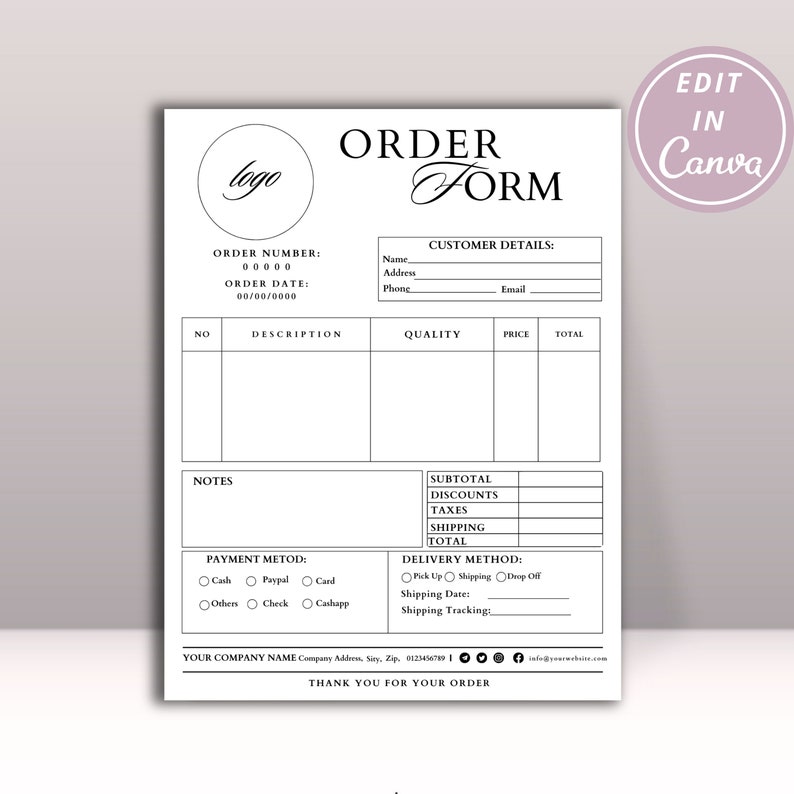 Order Form Template | Editable Canva Template, Custom Order Form ...
