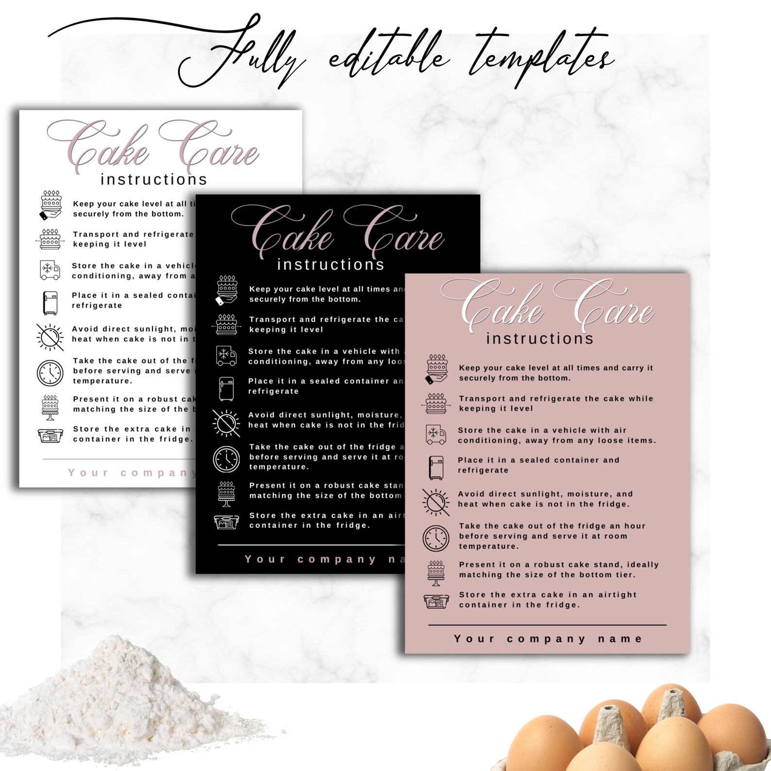 Cake Care Card I Canva Template I Care Card Instructions, Business ...