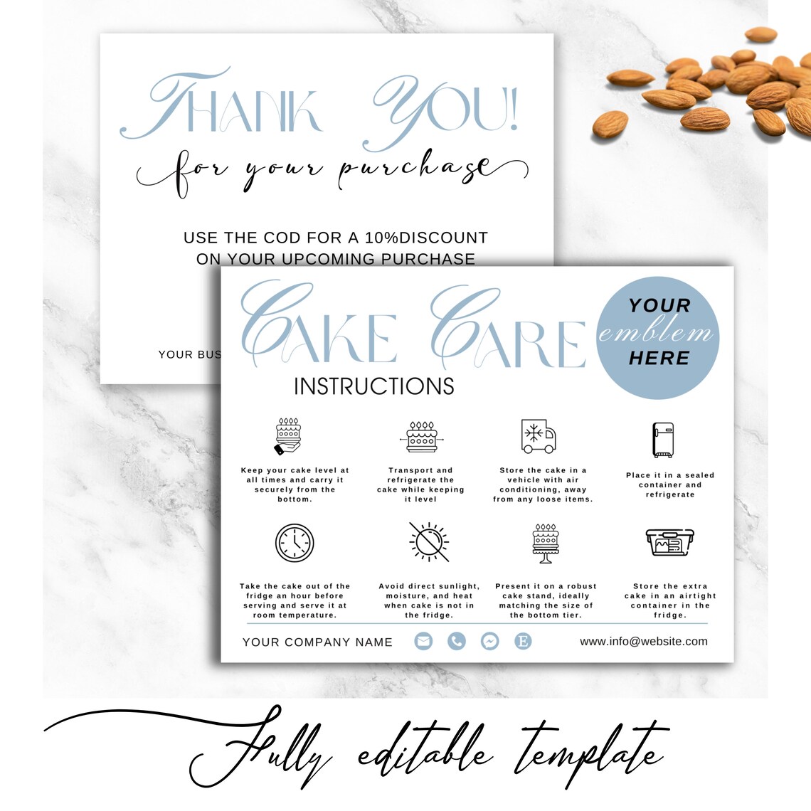 Cake Care Card I Canva Template I Care Card Instructions, Business ...