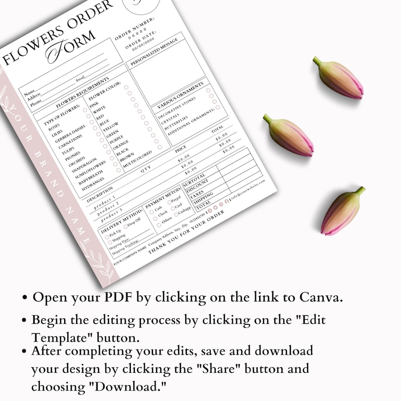 Florist I Order From I Wedding Flowers I Invoice Template, Order Form ...