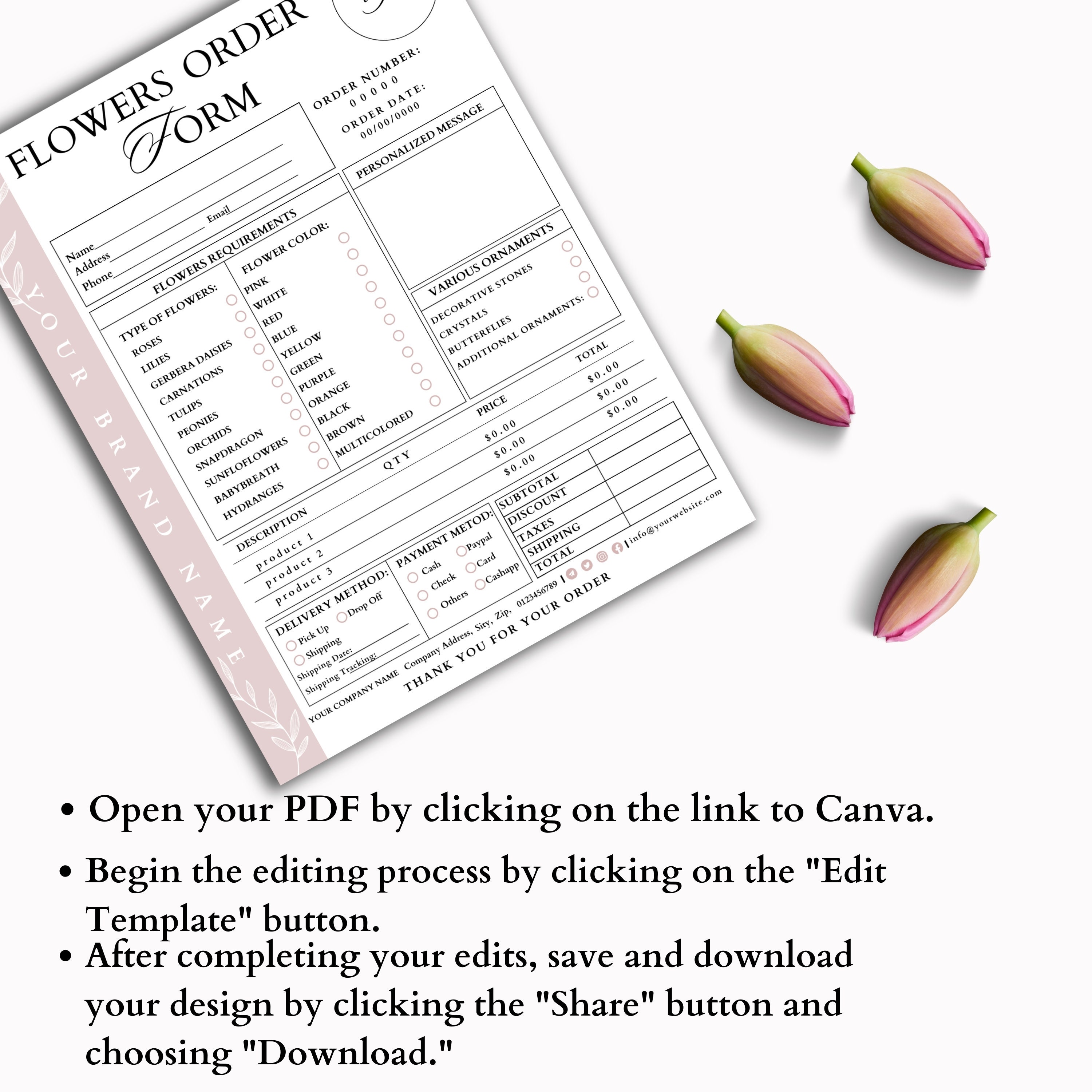 Florist I Order From I Wedding Flowers I Invoice Template, Order Form ...