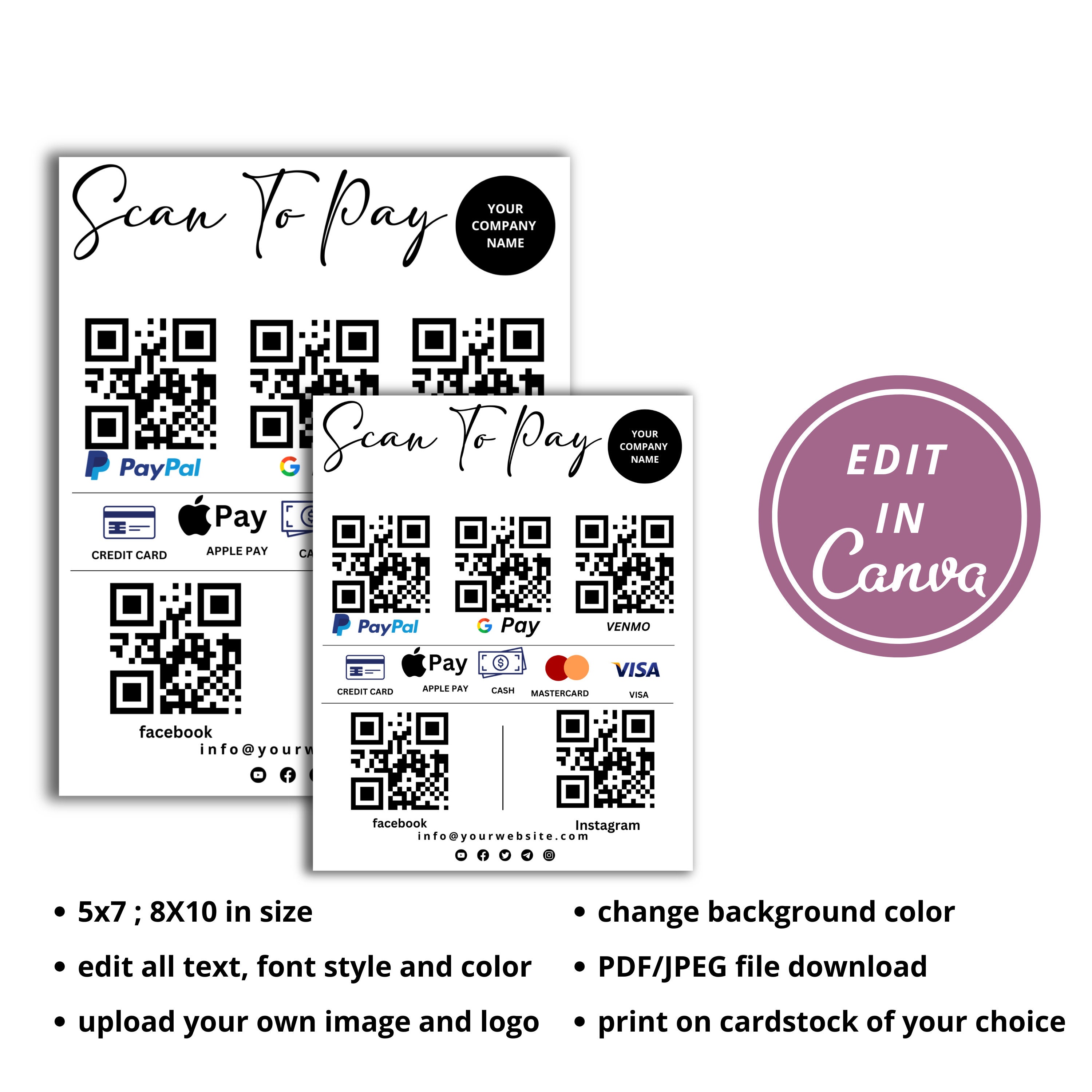 Scan to Pay Template I Canva Template I QR Code Sign I Editabile ...