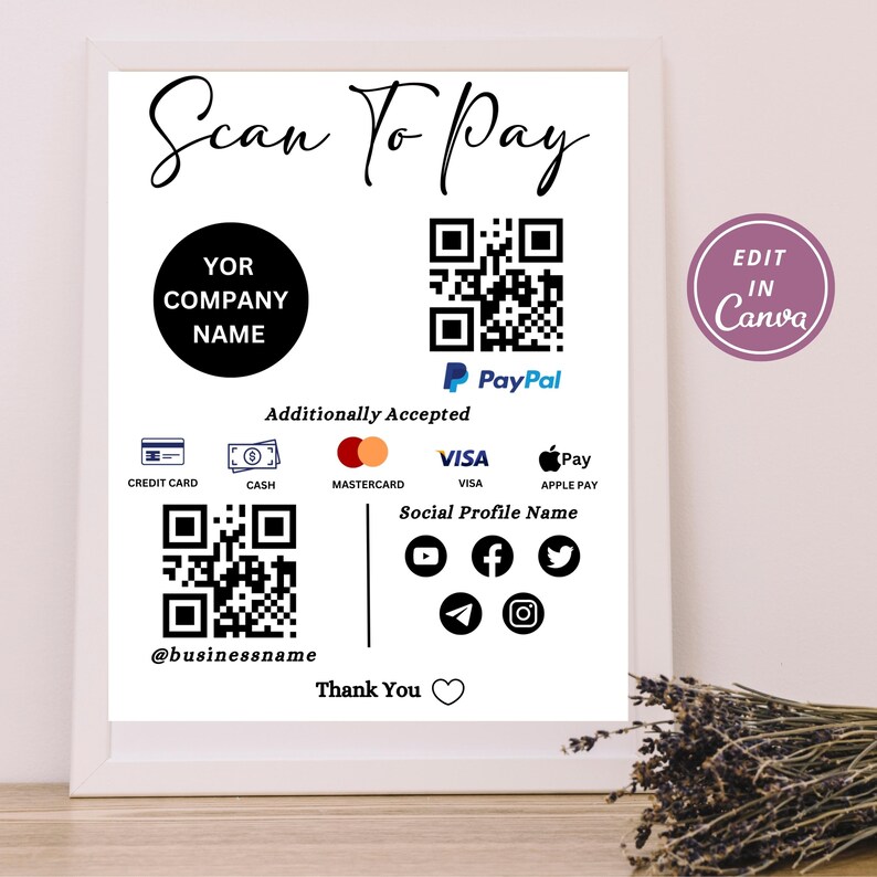 Scan to Pay Template I Canva Template I QR Code Sign I Editabile ...