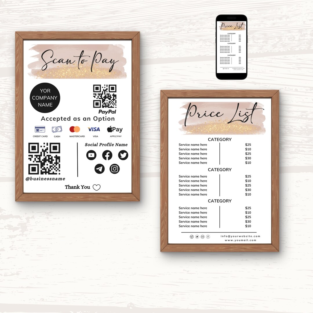 Price List Template I Scan to Pay I QR Code Sign I Price List, Canva ...