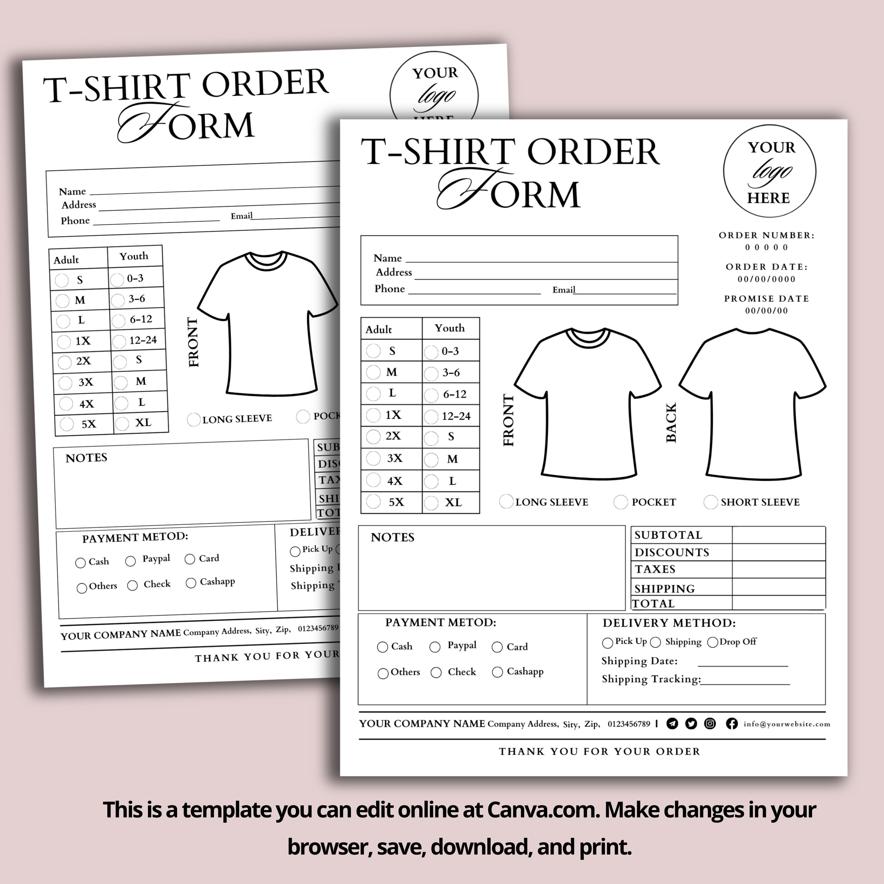 Shirt Order Form I Order Form Template I Custom Hoodie, Canva Template ...
