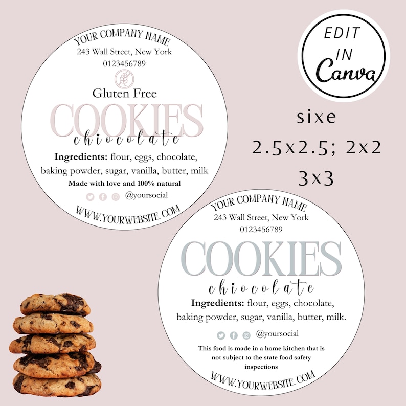 Cookie Labels I Canva Templates I Cottage Law Label I Bakery Food ...