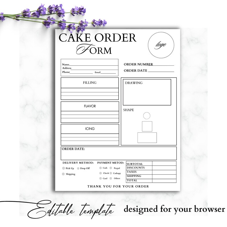 Cake Order Form Template: Bakery Business Form (canva Editable, Instant ...