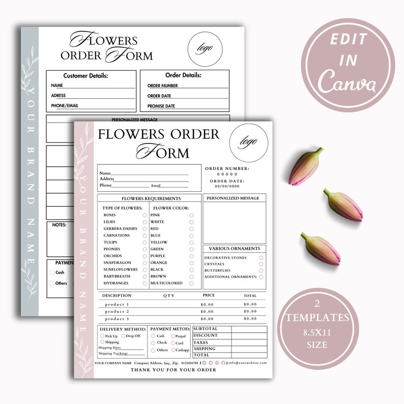 Florist I Order From I Wedding Flowers I Invoice Template, Order Form ...