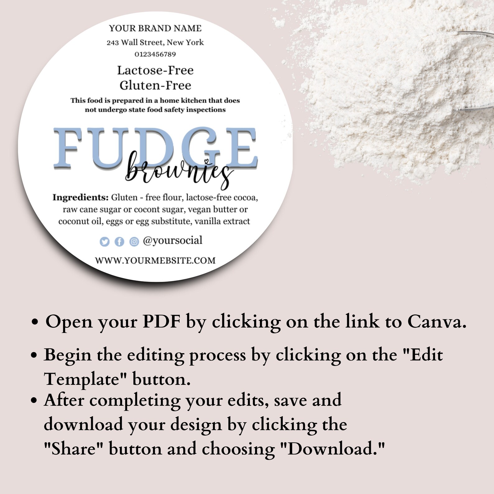 Bakery Stickers I Vegan Fudge I Canva Tempalates, Gluten Free, Simple ...