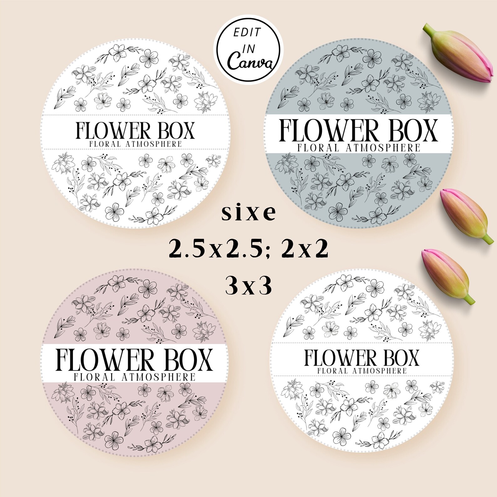 Floral Box Label Sticker: Florist Packaging Template (canva Template ...