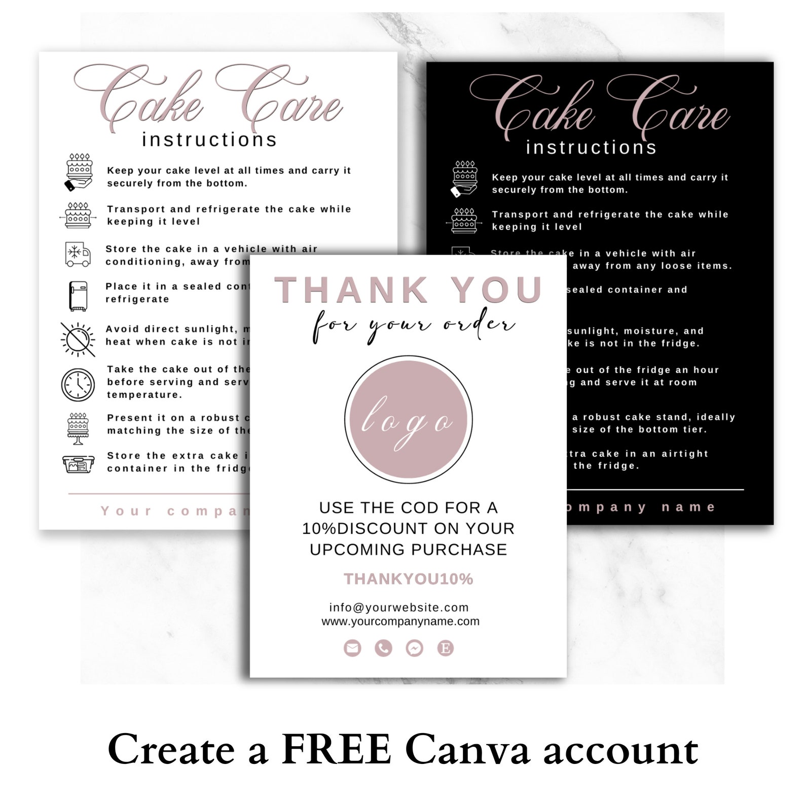 Cake Care Card I Canva Template I Care Card Instructions, Business ...