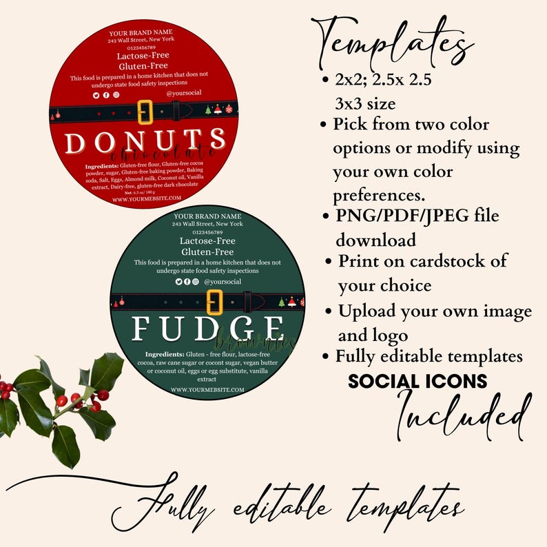 Christmas Templates I Bakery Stickers I Vegan Fudge I Canva Tempalates ...