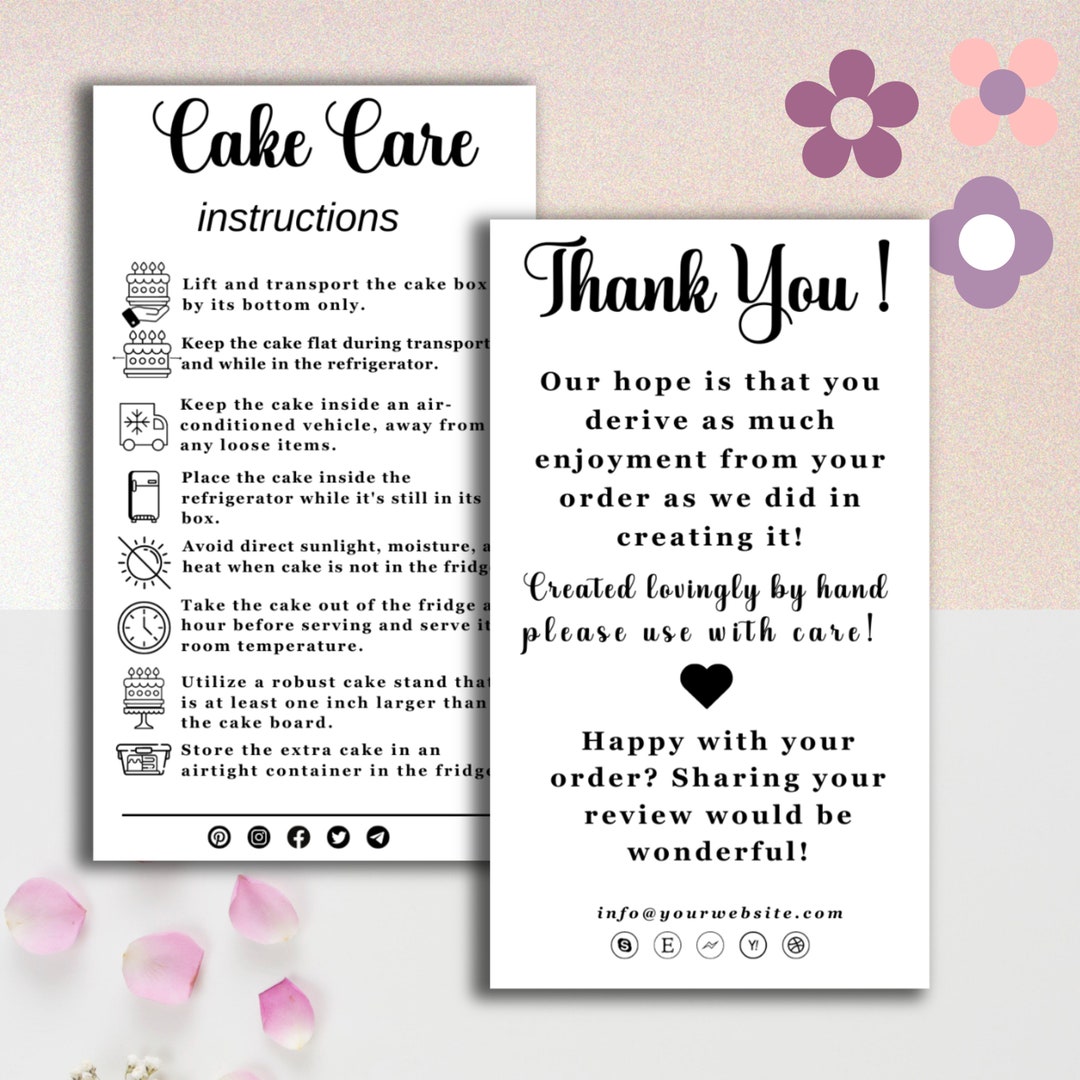 Cake Care Card I Canva Template I Care Card Instructions, Business ...